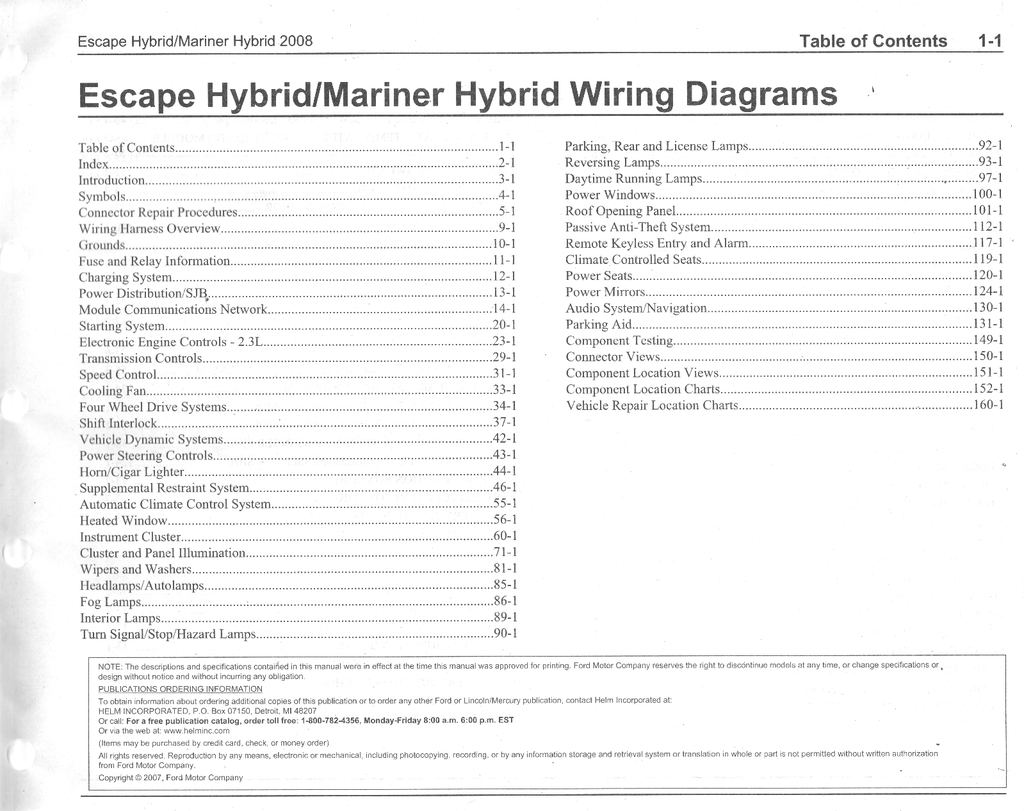 2008 Ford Escape Hybrid , Mercury Mariner Hybrid Wiring Diagrams